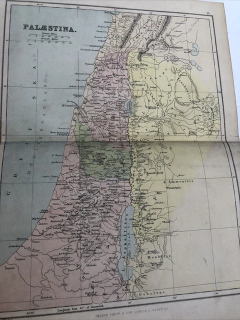 1872: MAP OF Palaestina Palestine. Vintage Original Colour Print PHA £ ...