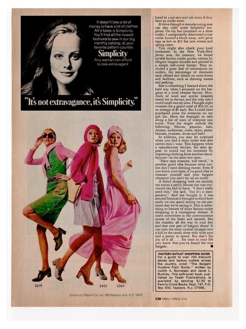 VINTAGE 1970S MAGAZINE print ad Simplicity Patterns Womens wear fashion ...