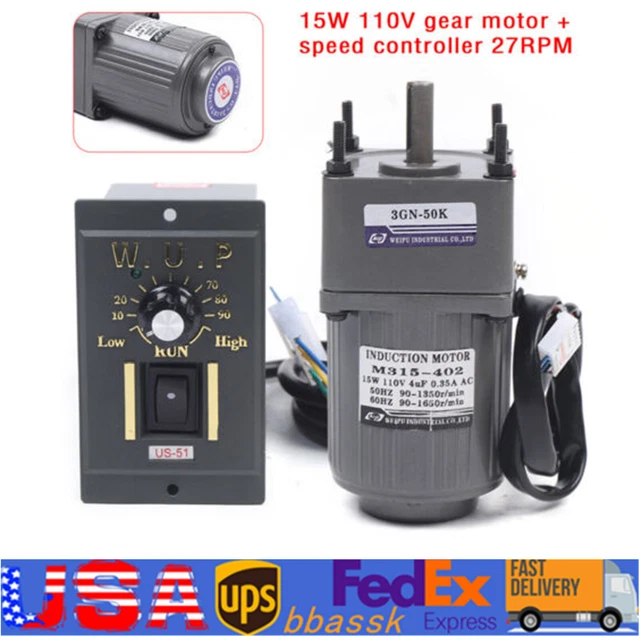 HIGH TORQUE GEAR Motor AC Electric Motor Variable Speed Controller 1:50 ...