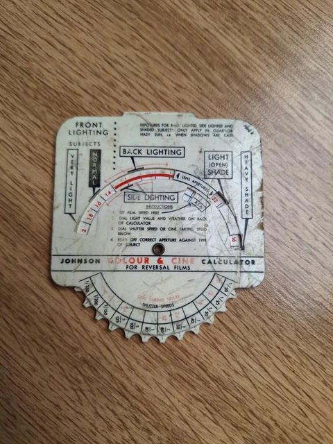 VINTAGE JOHNSON COLOUR & Cine Calculator for Reversal Films ...