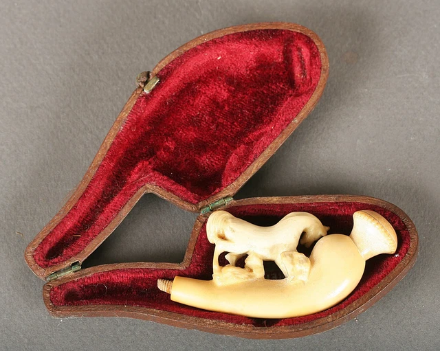 ANCIEN FOURNEAU DE PIPE EN ECUME DE MER XIXe -SURMONTE D'UN CHEVAL AVEC ...