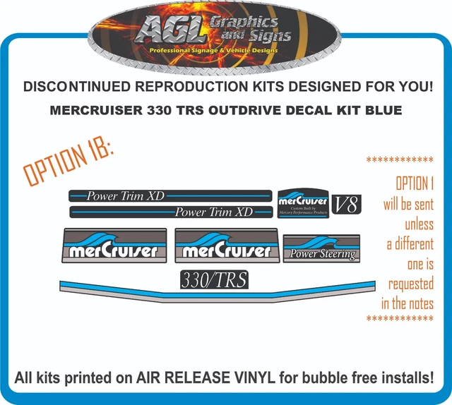 MERCRUISER 330 TRS V8 Outdrive 9 Piece Reproduction Decal Kit Mercury ...