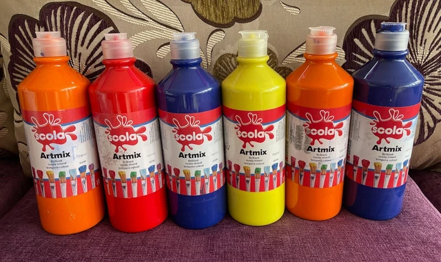 6 X 600ML BOTTLES SCOLA ARTMIX READY MIX POSTER PAINTS PRIMARY & CRAFT ...