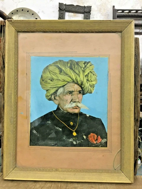 VINTAGE OLD UNIQUE Old Man With Pagdi Beautiful Hand Painting ...