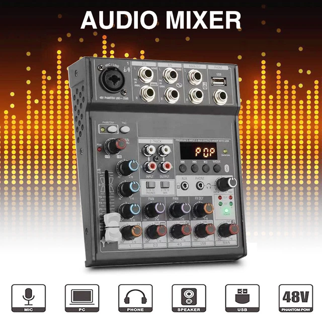 4 CHANNEL MINI Audio Mixer Bluetooth USB Sound Mixing Console Amplifier ...