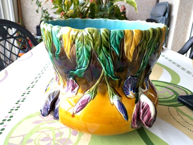 GRAND CACHE POT En Barbotine Art Deco A Decor D'iris EUR 50,00 ...