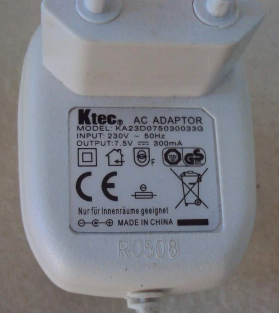 ORIGINAL NETZTEIL KTEC 7,5 V 300 mA Model: KA23D075030033G AC/DC Power ...