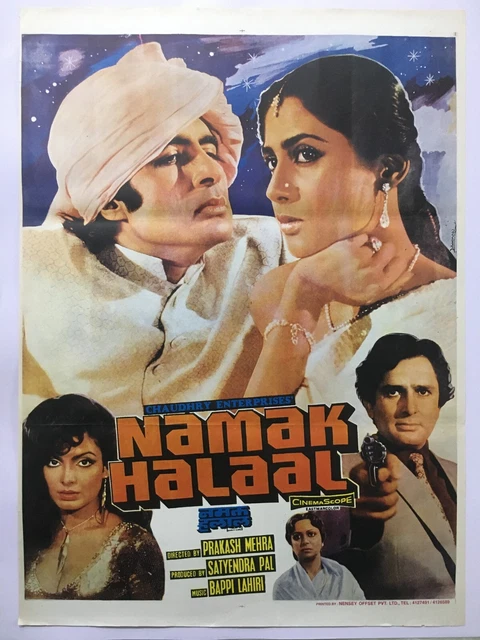 1982 BOLLYWOOD AFFICHE Namak Halaal Film. Amitabh Bachchan Smita Patil ...