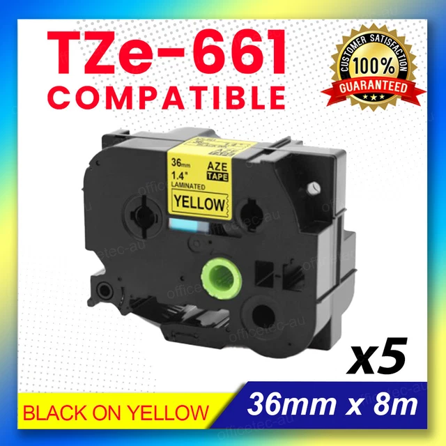 5X NON-OEM TZE-661 Laminated for Brother P-Touch Black on Yellow 36mm ...