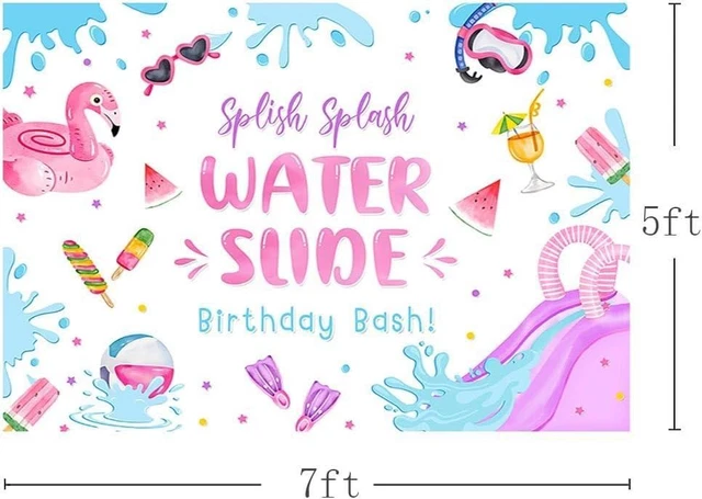 7X5FT WATER SLIDE Birthday Bash Backdrop for Girls Splish Splash Pool ...