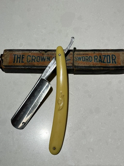 ANTIQUE VINTAGE CROWN & Sword Cut Throat Razor Hollow Ground RRN Org ...