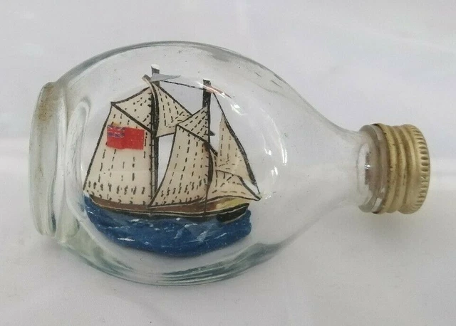 VINTAGE SMALL SHIP IN BOTTLE Schooner MARITIME COLLECTORS ITEM CHARMING ...