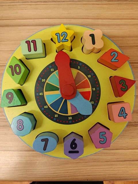 MELISSA & DOUG Wooden Shape Sorting Teaching Clock Educational Puzzle £10.00 - PicClick UK