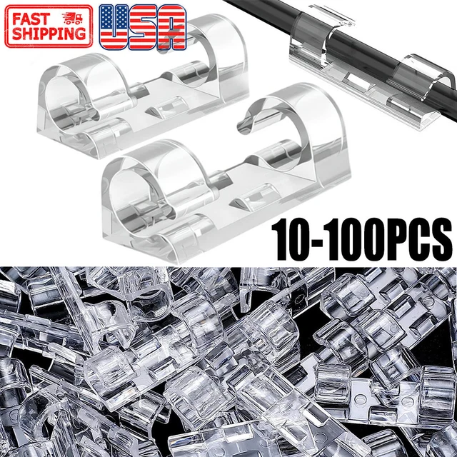 10-100 CABLE CLIPS Self-Adhesive Tie Cord Management Wire Holder ...