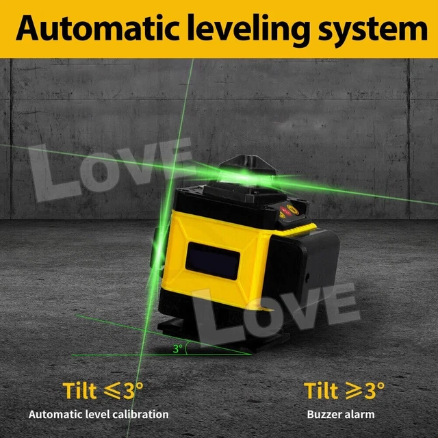 PROFESSIONAL LASER LEVEL 4D 16 Line 360°Rotary Cross Self-Leveling ...