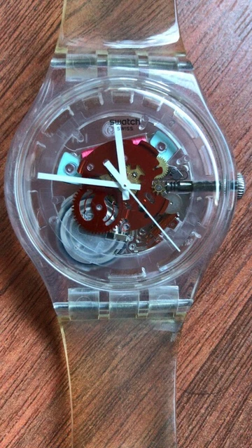 MONTRE SWATCH SQUELETTE mécanisme apparent bracelet transparent EUR 26 ...