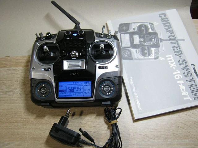 GRAUPNER SENDER MX 16 HOTT 2,4 Ghz mit Akku und Ladegerät Einzelsender ...
