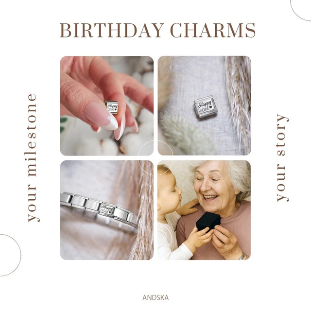 HAPPY BIRTHDAY CHARM number for italian stretch link modular bracelet ...