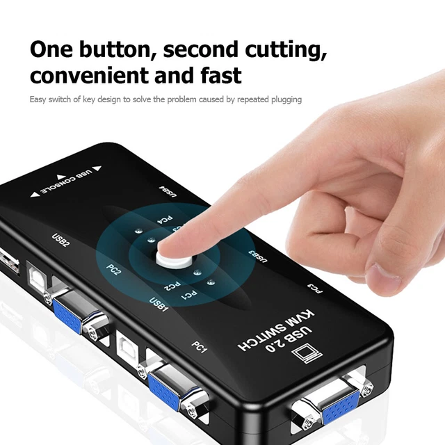 HW1702 KVM SWITCH 4 Ports 4 in 1 Out VGA Splitter Box for Keyboard Mouse Monitor $23.20 ...