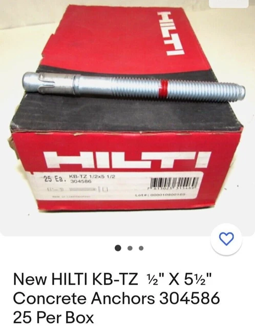 HILTI 1/2& X 5-1/2" Kwik Bolt Long Thread Carbon Steel Expansion ...