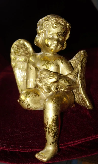 WUNDERSCHÖNER GOLDENER RAUSCHE - Engel, Höhe ca. 22 cm, Kantensitzer ...
