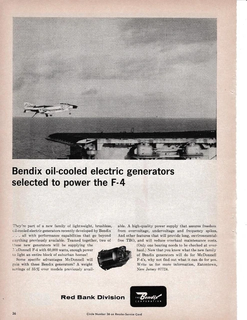 1965 BENDIX ELECTRIC Generators for F-4 Fighter Jet Print-Ad / Great ...