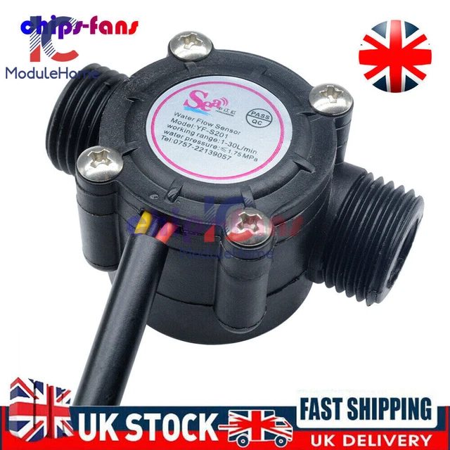 WATER FLOW SENSOR Flowmeter Hall Flow Sensor Module Water Control 1-30L ...