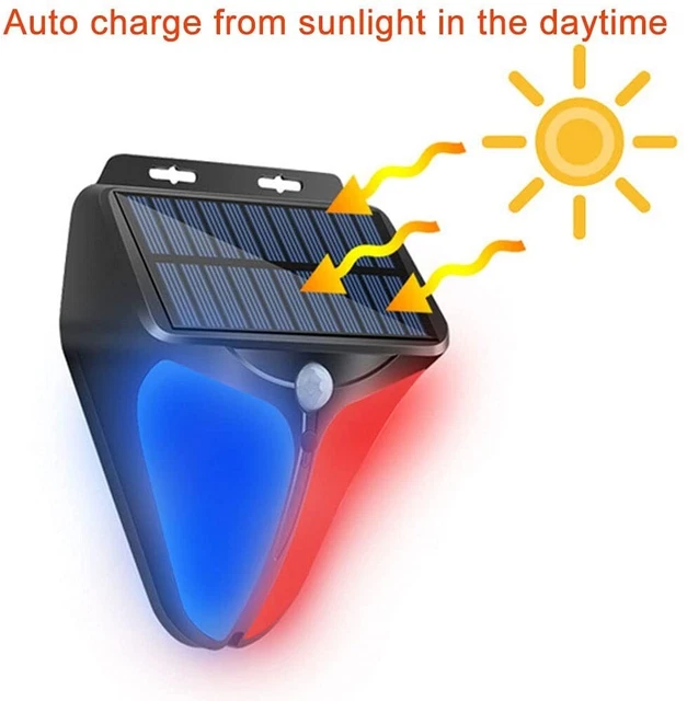 1X SOLAR LED Warning Indicator Light Red & Blue Outdoor With Motion ...