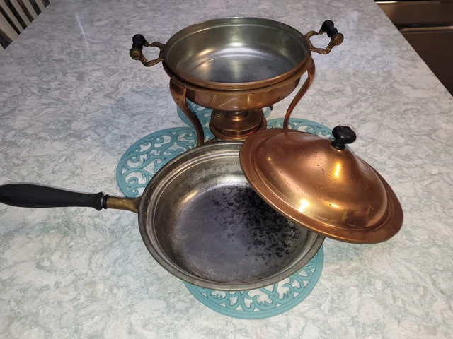 VINTAGE LANDERS-FRARY-CLARK TWO-COPPER Pan Heat Stove Oil Stamped 07/17 ...