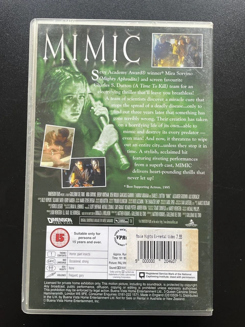 MIMIC (VHS) 1997 Big Box, Mira Sorvino, Guillermo del Toro Horror Movie ...