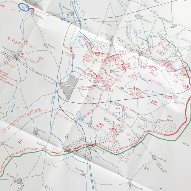 WW1 1915 YPRES BATTLE MAP ST JULIEN GAS ATTACK 3rd CANADIAN BDE ...