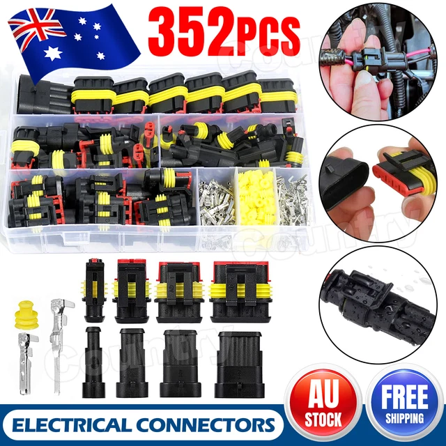 352PCS 12V WATERPROOF Electrical Wire Connector Plug Terminal Kit 1/2/3 ...