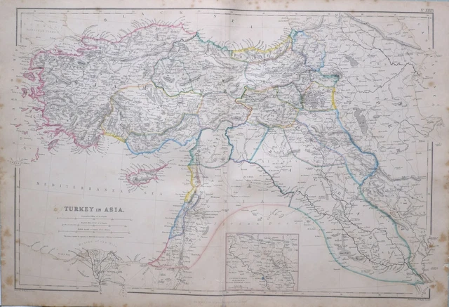 1864 HAND COLOURED Map Turkey In Asia Cyprus Aleppo Buzuk Rhodes Diarbekir $185.74 - PicClick AU