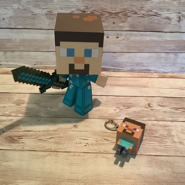 MINECRAFT STEVE DIAMOND Sword 6" Action Figure Plastic Toy Plus Key ...