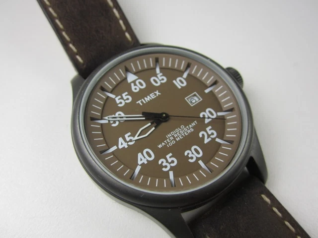 TIMEX MILITARY FLIEGER Type Pilot Mens Watch Brown Leather Strap ...