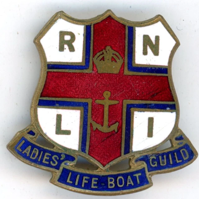 VINTAGE RNLI LADIES Life Boat Guild enamel badge pin gilt metal c1950 ...