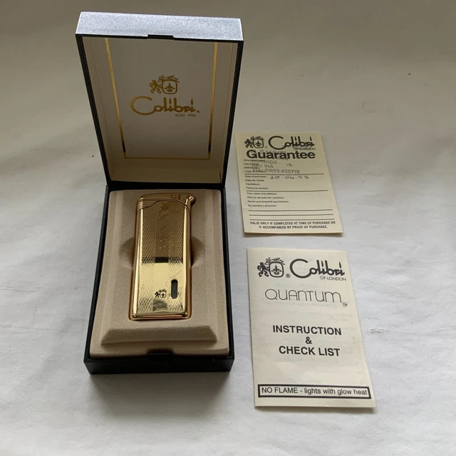 VINTAGE COLIBRI QUANTUM Golden Piezo-Electric Slim Pocket Lighter Cased ...