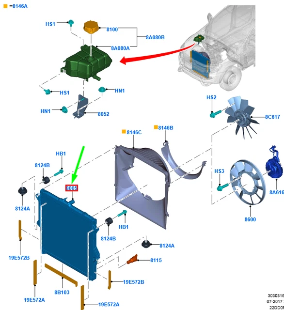 FORD RANGER T6 MK1 Coolant Radiator Assy EB3G-8005-E2A 2117283 NEW ...