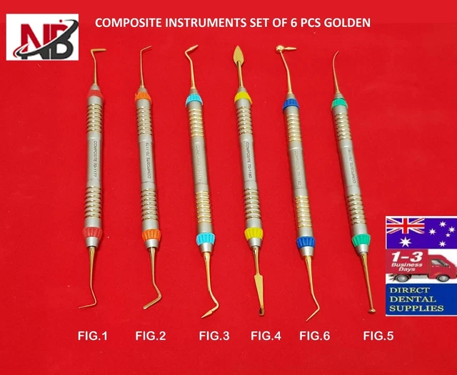 DENTAL COMPOSITE FILLING Scalers Instruments 10mm Golden Set of 6 pcs ...
