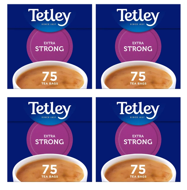 PACK OF 4 Tetley Extra Strong Tea Bags Teabags 75 Per Pack $66.45 ...