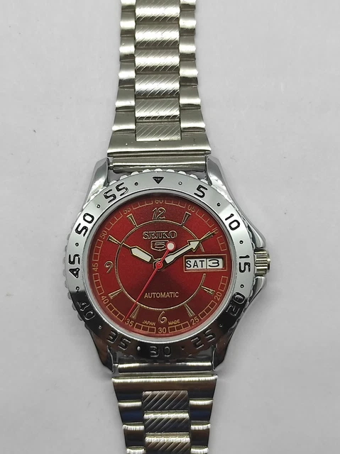 SEIKO 5 AUTOMATIC Exhibition case back cal-6309 17jewel Red Dial Man's ...