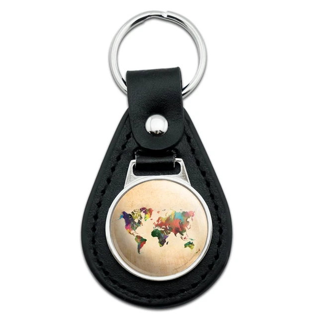 COLORFUL RAINBOW MAP of the World Earth Globe Black Leather Keychain $8 ...