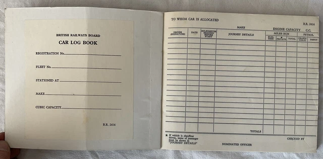 COLLECTABLE VINTAGE “BRITISH Rail (BR2414) Car Log Book”, 1950s, unused ...