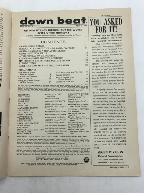 DOWN BEAT 1961 Ed Thigpen George Van Eps Ella Fitzgerald (Jazz History ...