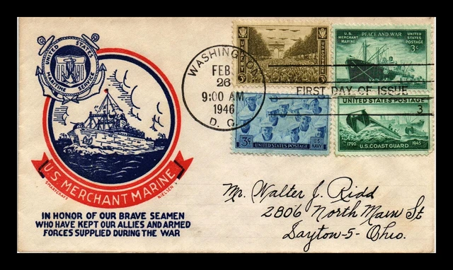 DR JIM STAMPS Us Cover Wwii Merchant Marine Fdc Multi Franked ...