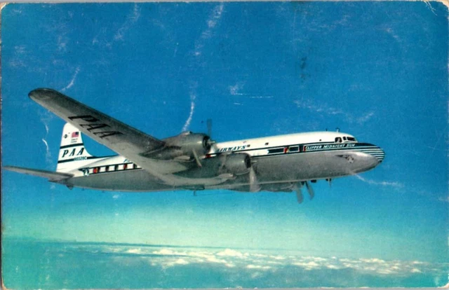 1950'S POSTCARD AD PAN AM AIRLINES SUPER-6 CLIPPER AIRPLANE a/23 BK0611 ...
