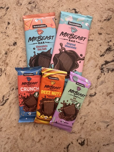 5 MRBEAST FEASTABLES Chocolate Bars Original, Sea Salt And 3 Mini Size ...