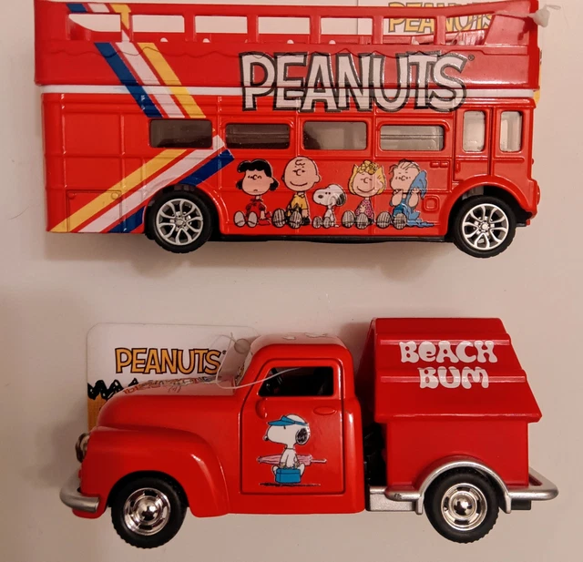 🚗🐶🏖️ SET OF "Peanuts" Snoopy Charlie Brown Bus & Truck w/ Snoopy's Dog ...