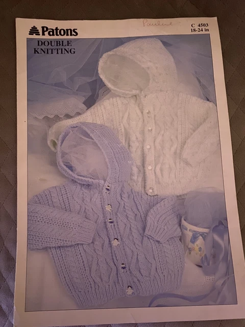 PATONS KNITTING PATTERN Childs Hooded Jacket / cardigan 18" - 24" chest ...