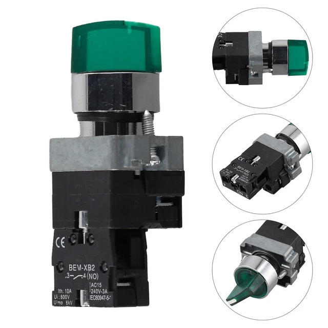 ROTARY SWITCH WITH Green LED 22MM 220V 10A Self Locking Knob for ...